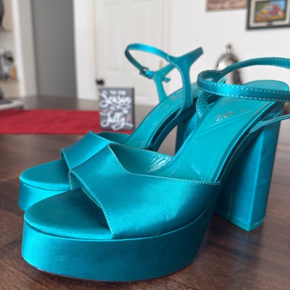Zara | Shoes | Zara Turquoise Platform Sandals | Poshmark